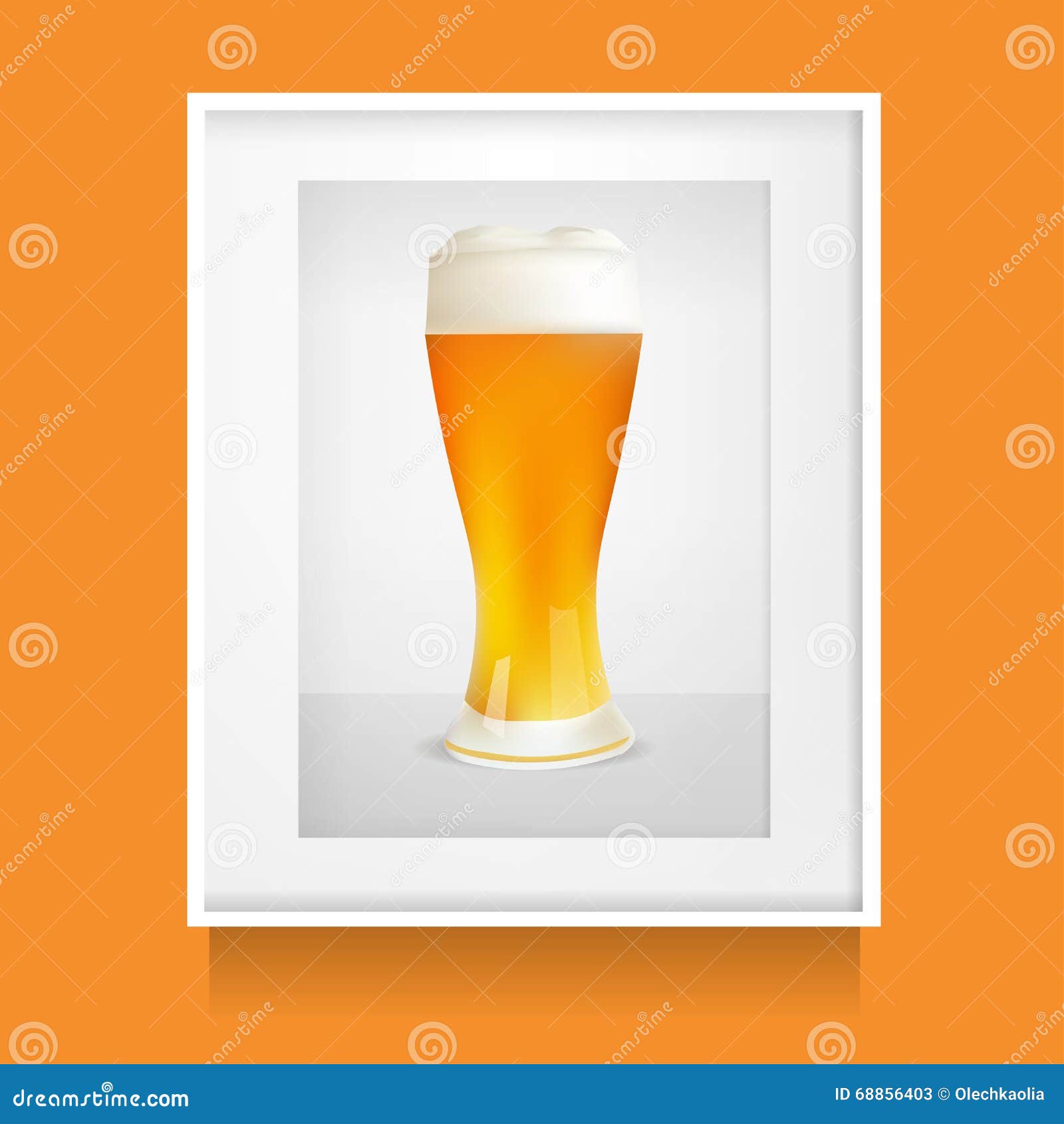 Realistic Glass of Beer in White Frame, Photoframe. Vector Illustration ...