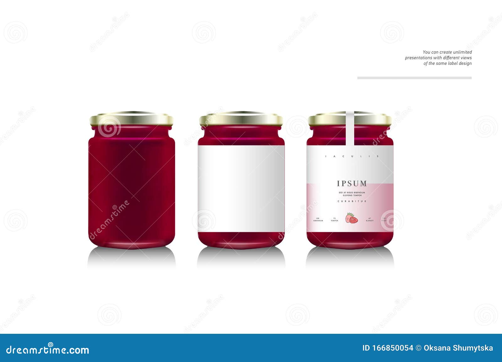 Realistic Glass Bottle Packaging For Fruit Jam. Raspberry Or Strawberry ...