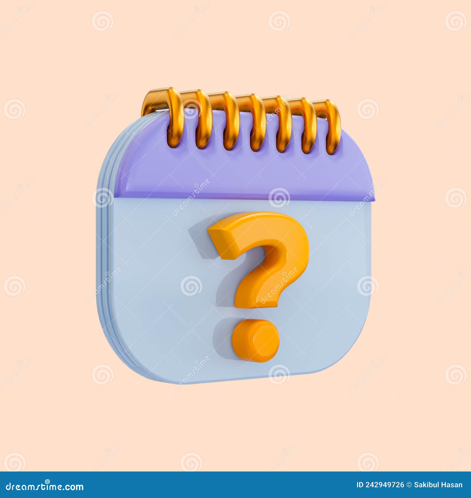 Realistic Glossy Calendar Question Mark Icon 3d Render Concept for Help ...