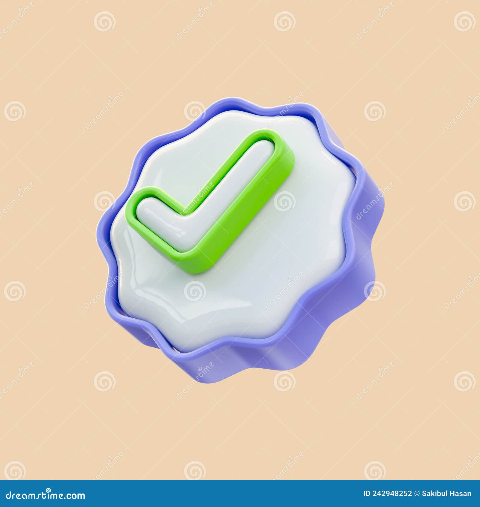 Realistic Glossy Checkmark Badge Icon 3d Render for Like or Correct ...