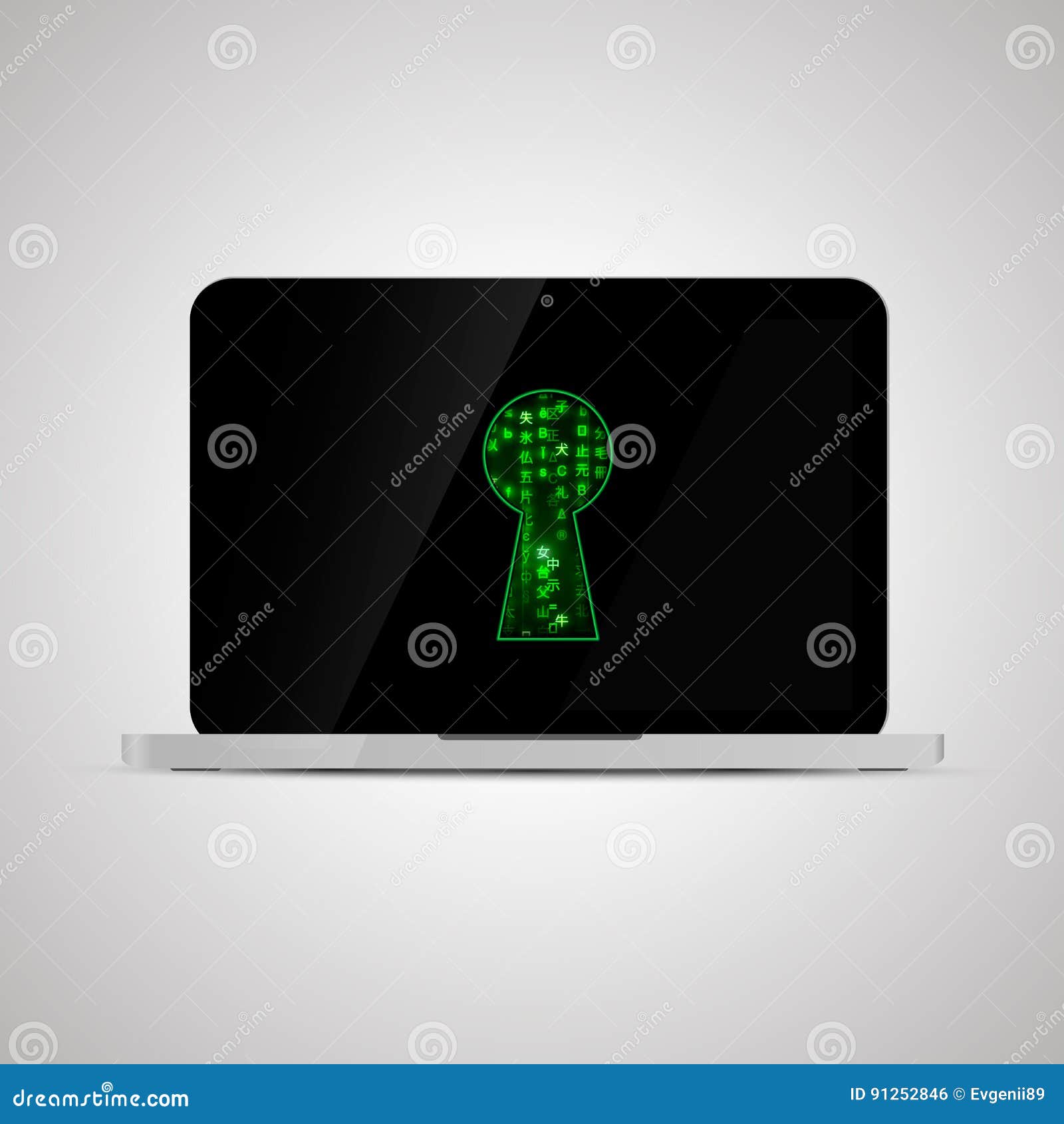 Realistic Glossy Laptop with Matrix Code in Keyhole Shape. Computer ... Realistic Glossy Laptop with Matrix Code in Keyhole Shape. Computer ...