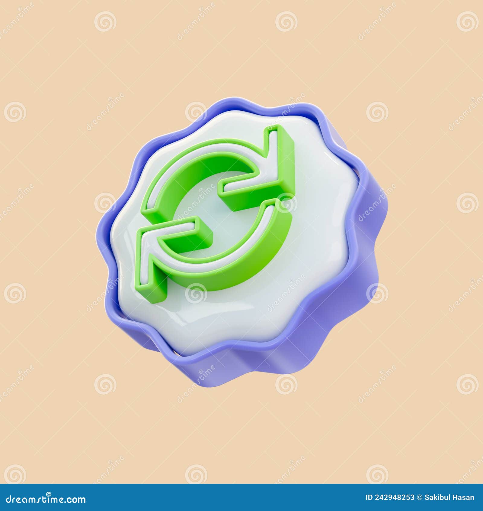 Realistic Glossy Rotation Mark Badge Icon 3d Render for Refresh Arrows ...