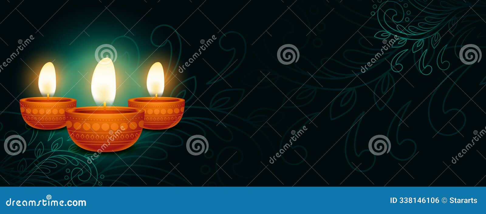 Realistic Glowing Diya Diwali Banner with Text Space Stock Illustration ...