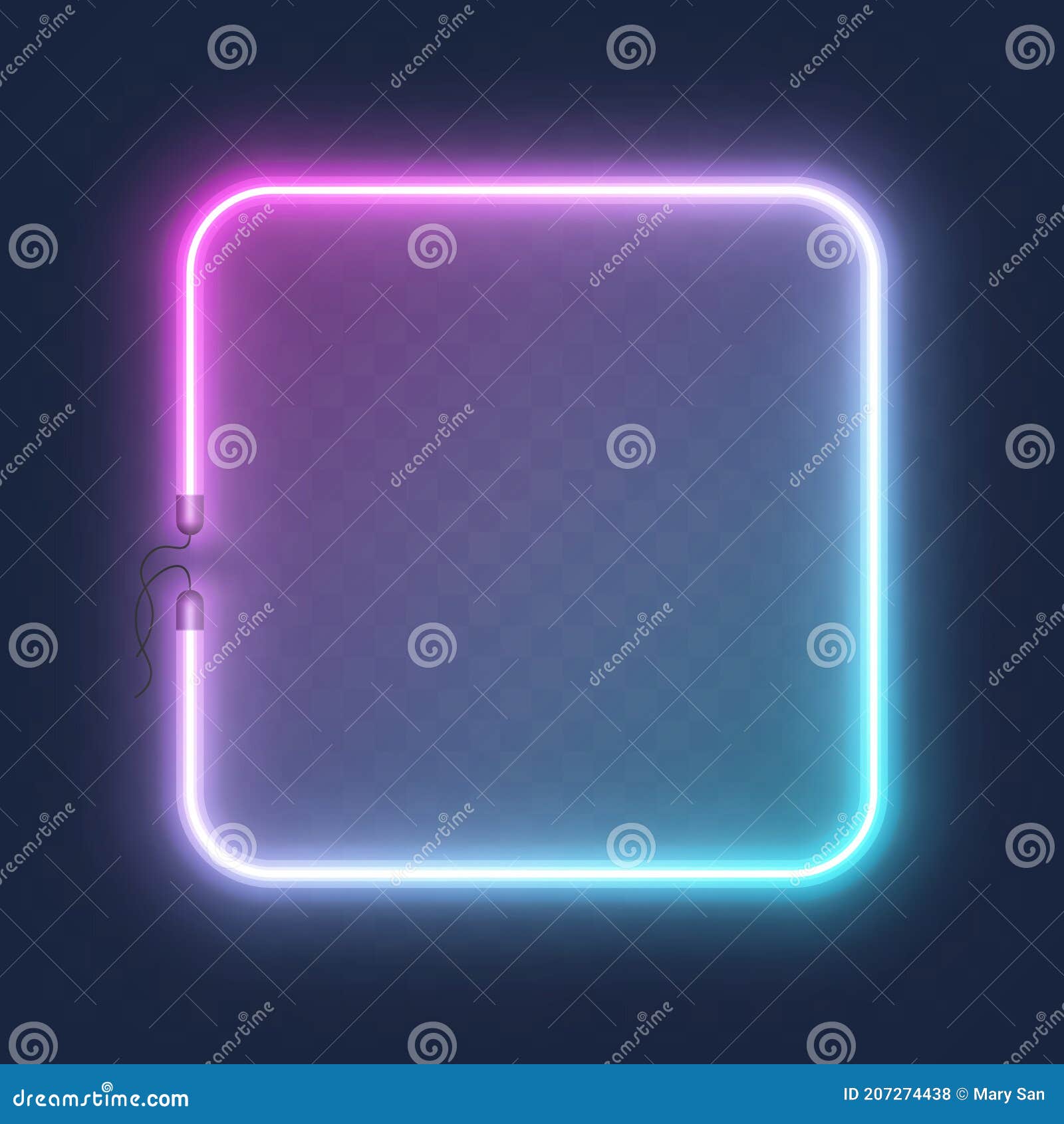 Realistic Glowing Shape Neon Square Frame Isolated on Transparent ...