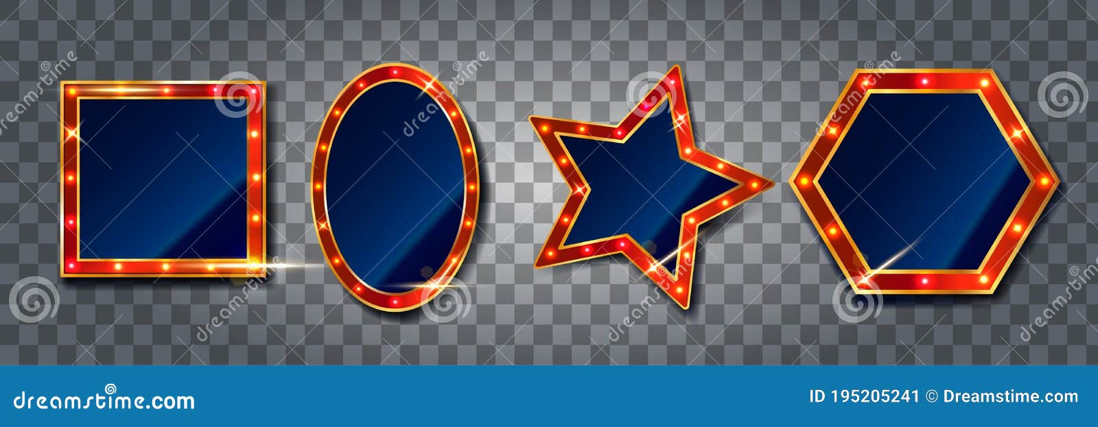 Realistic Glowing Signs. Frames with Light Bulbs Stock Vector ...