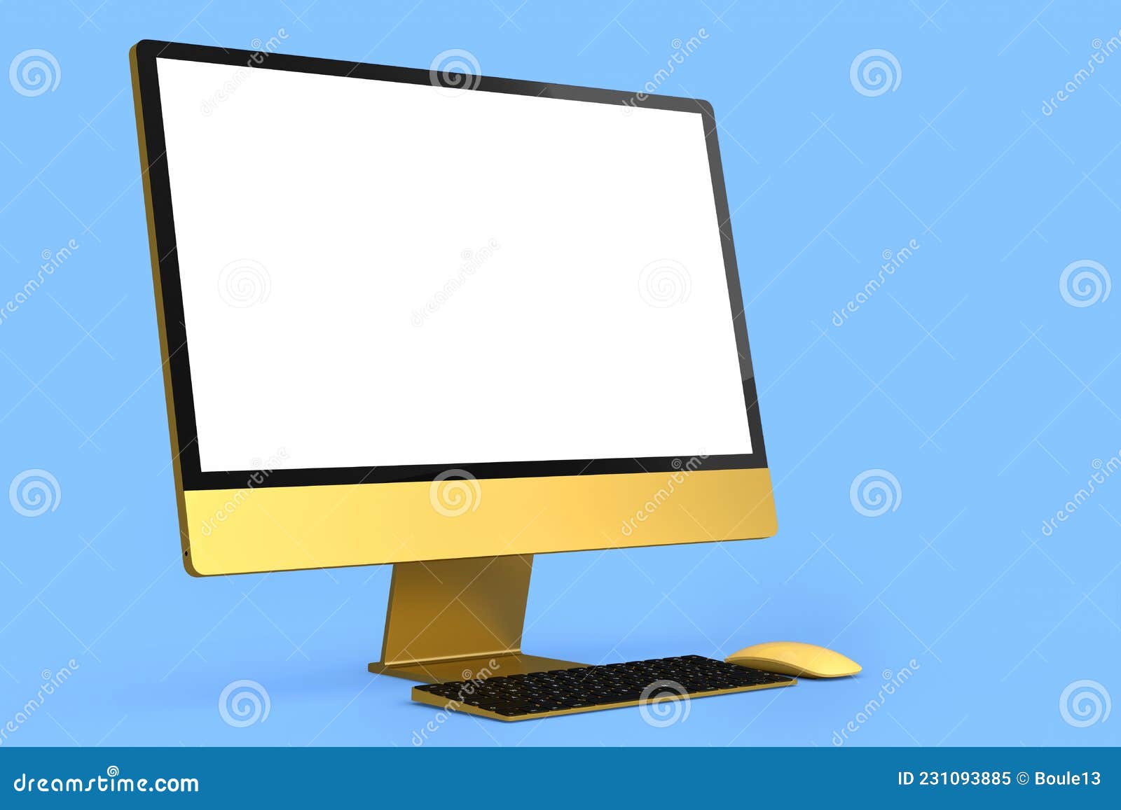 Realistic Gold Computer Screen Display with Keyboard and Mouse Isolated ...