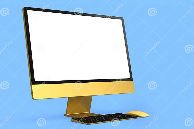 Realistic Gold Computer Screen Display with Keyboard and Mouse Isolated ...