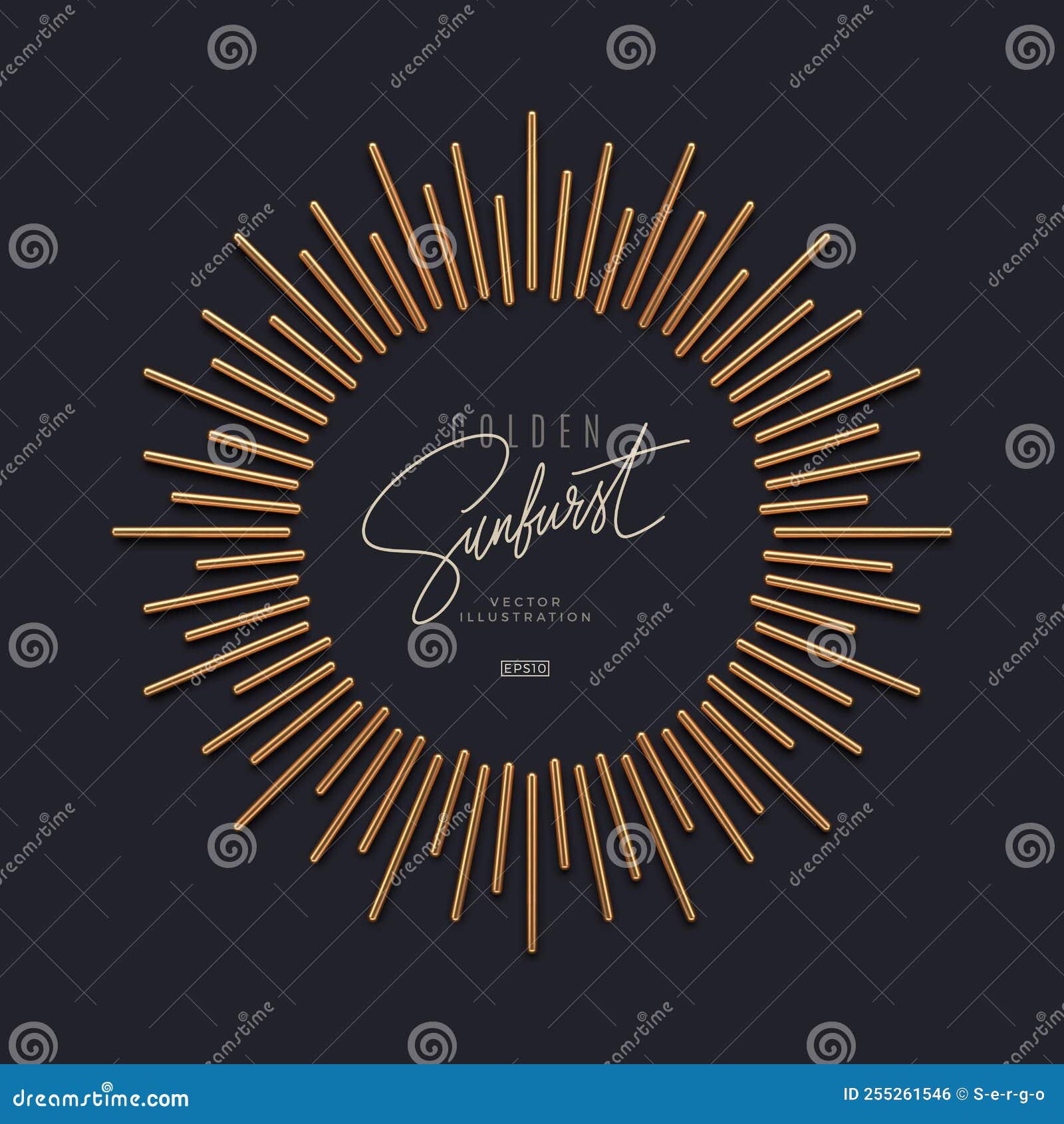 Realistic Gold Metal Sunburst Rays on Dark Background and Copy Space ...
