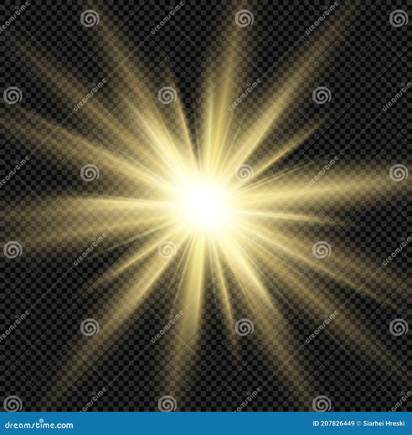 Realistic gold sun rays stock vector. Illustration of beam - 207826449