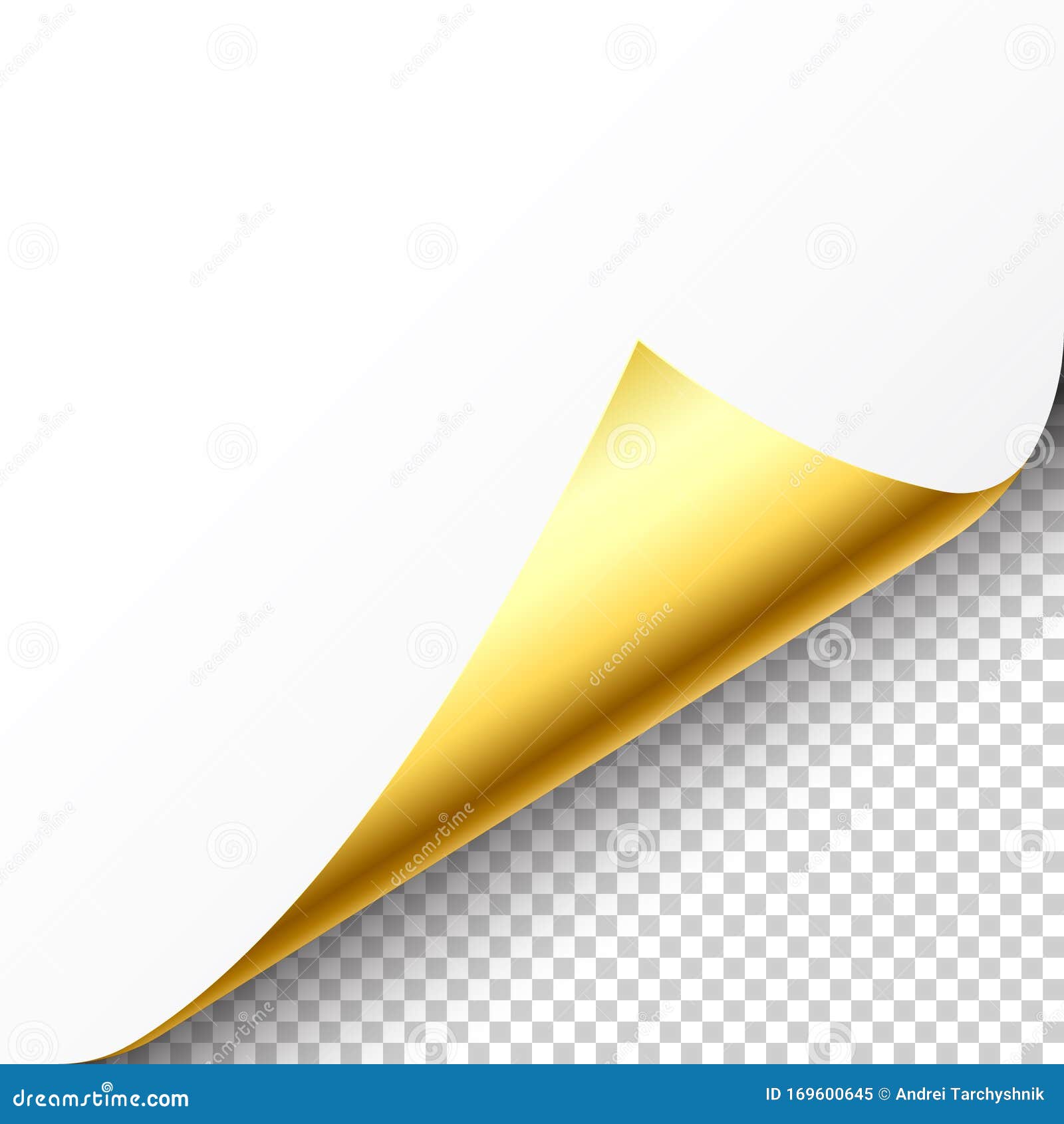 Realistic Golden Curled Page Corner with Shadow on Checkered Background ...