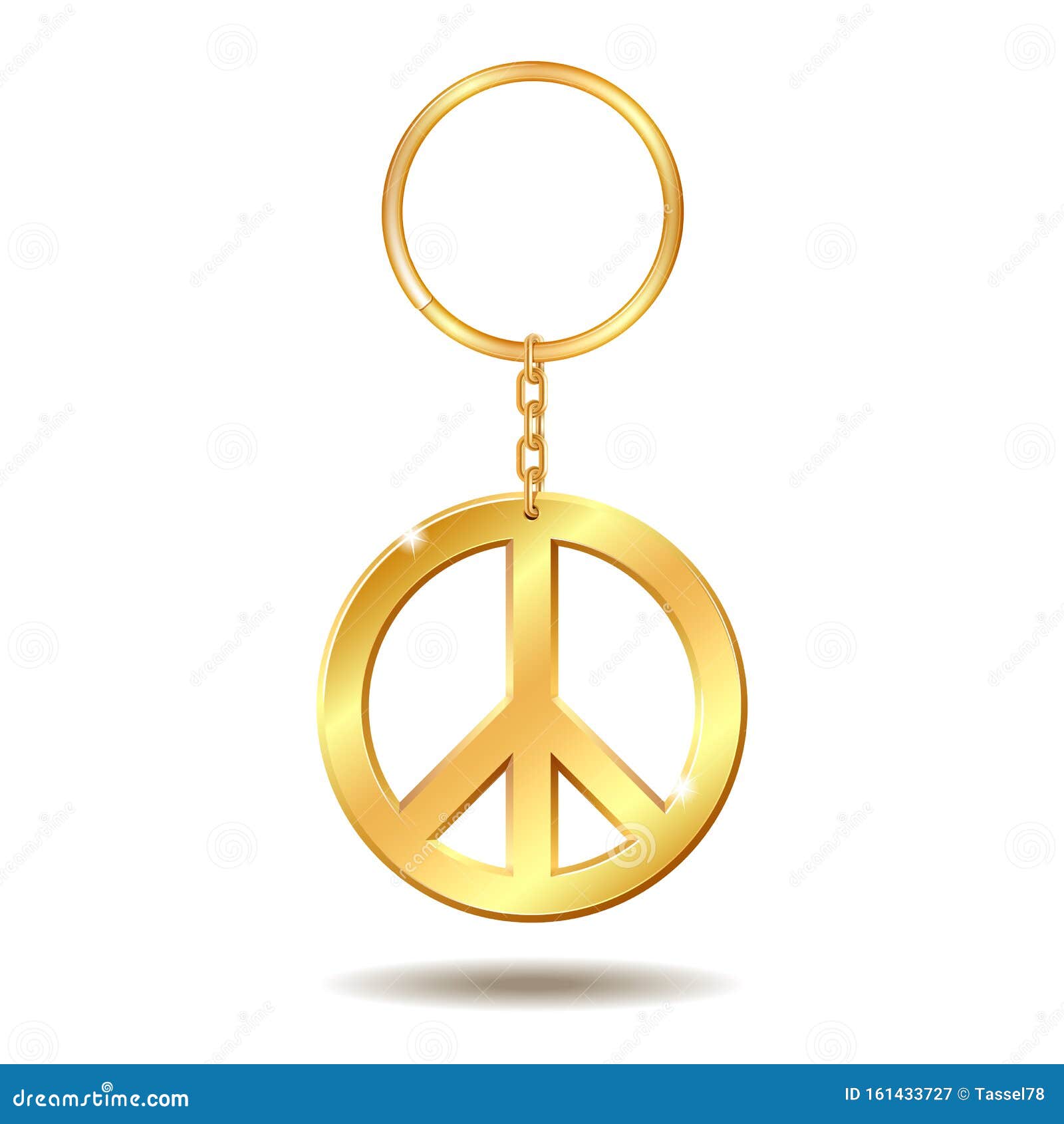 Realistic Golden Keychains with Peace Symbol Isolated on White Stock ...