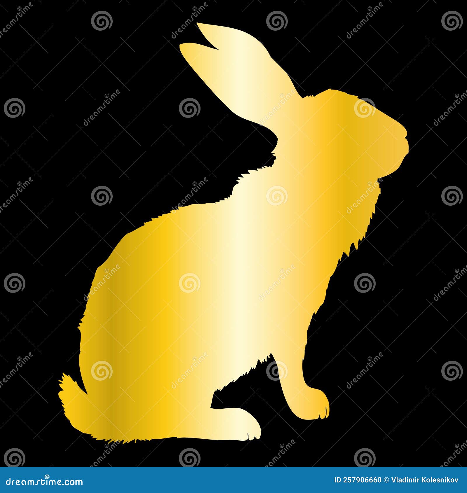 Realistic Golden Rabbit. Gold Metallic Bunny. Vector Illustration ...