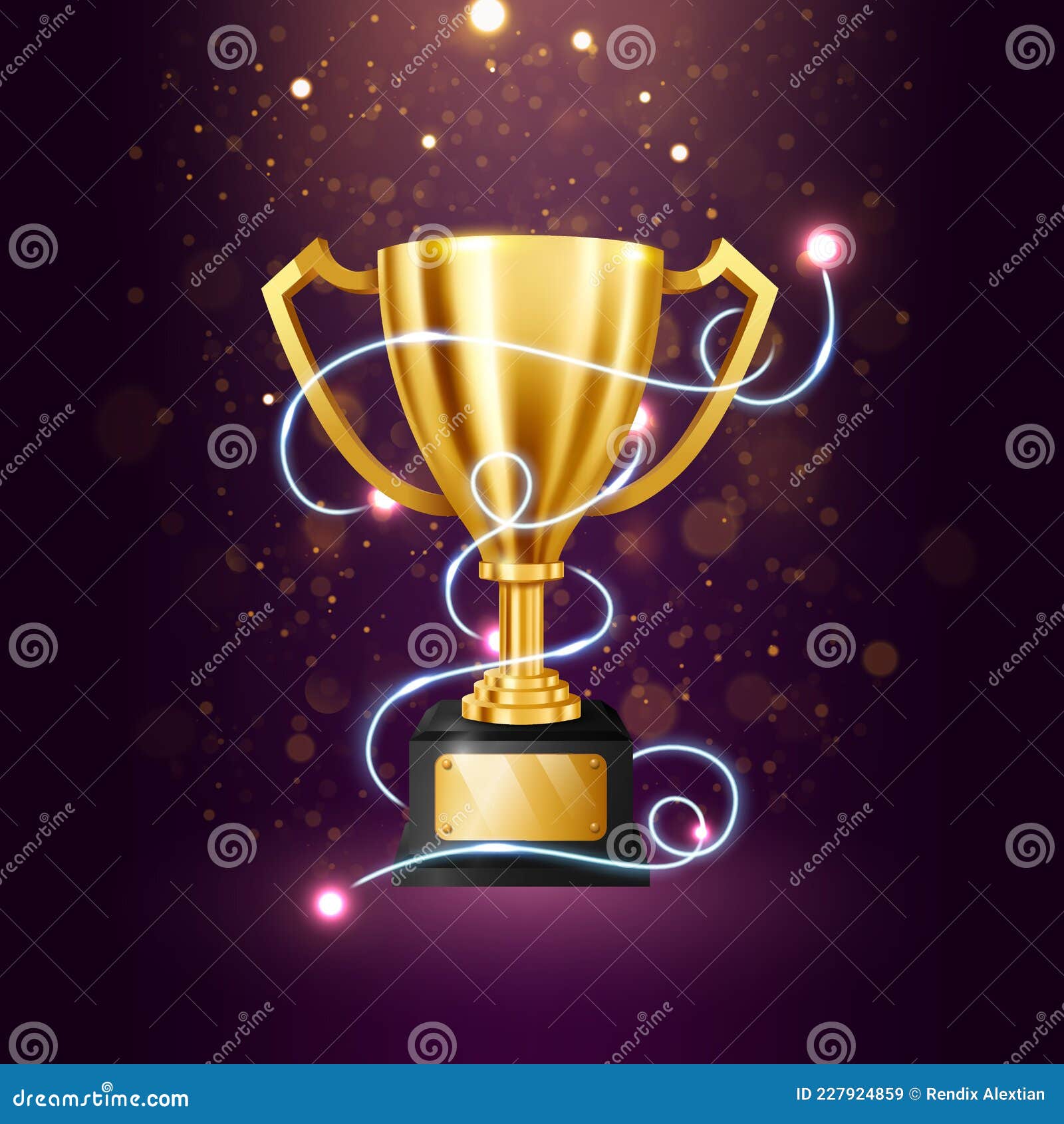 Realistic Golden Trophy with Blue Light in Motion and Sparks Stock ...