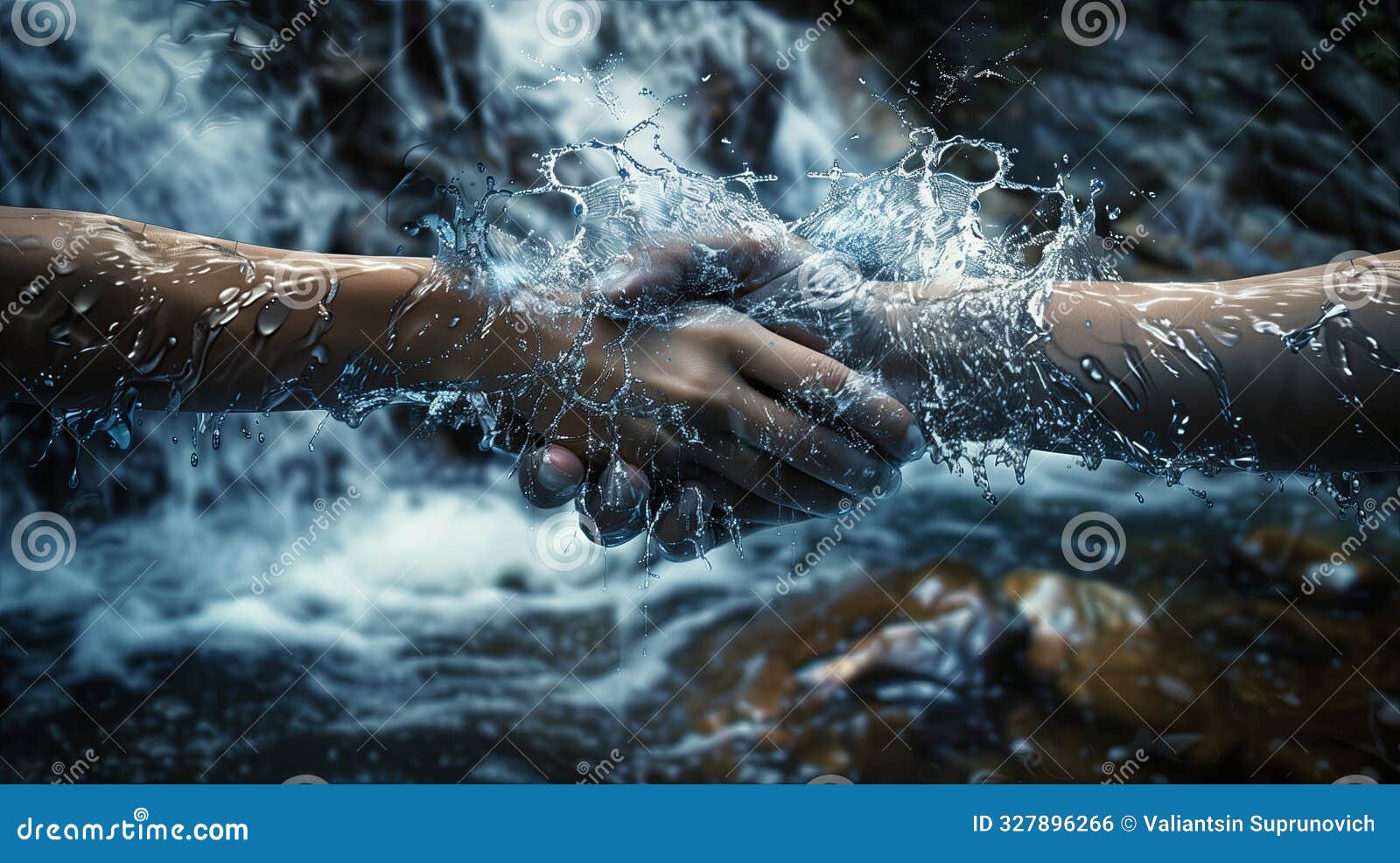 A Realistic Graph Of Two Hands Made Of Water Splashes Coming Together ...