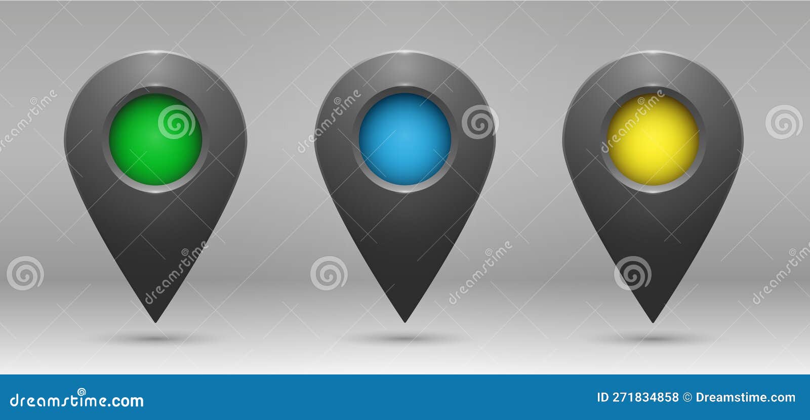 Realistic Gray Geolocation Icons with Colored Inserts on a Gradient ...