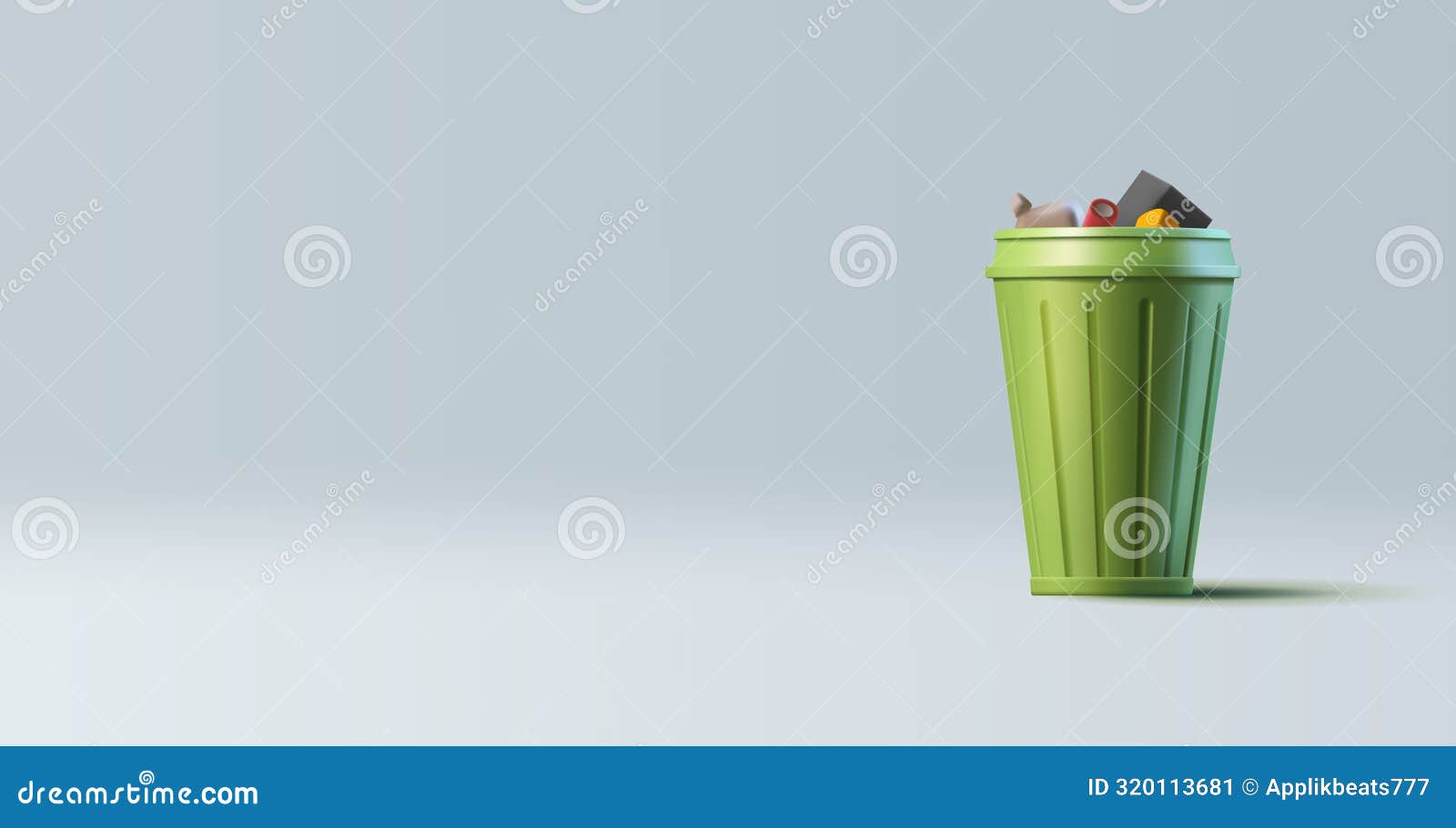 Realistic Green Can Garbage Can, 3D. for the Concepts of Ecology ...