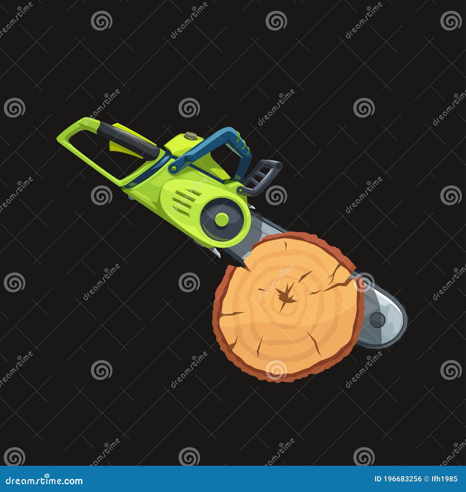 Realistic Green Chainsaw in Tree Side View Stock Vector - Illustration ...
