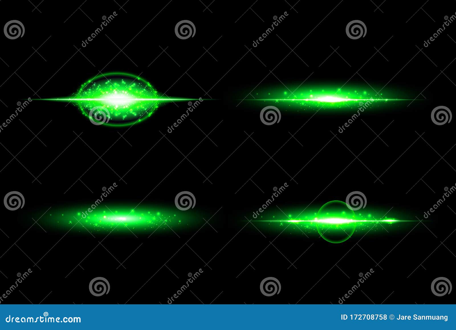 Realistic Green Light Effect Collection Lens Flare Elements Design ...