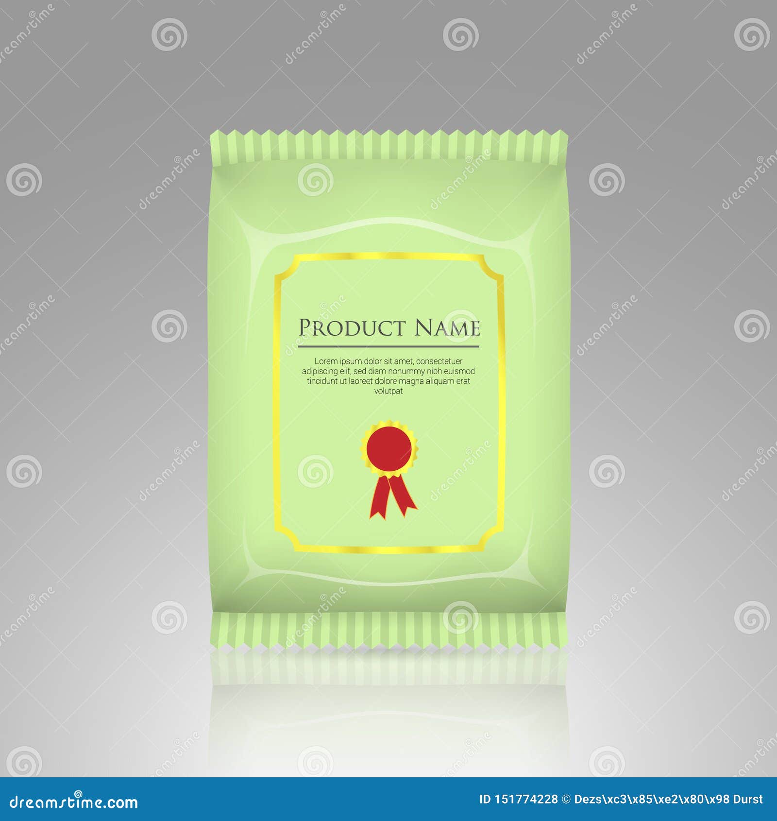 Realistic Green Package Design on Reflective Surface Stock Illustration ...