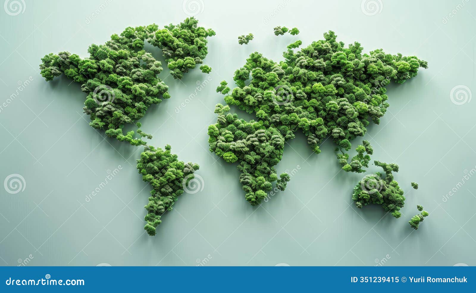 Realistic Green World Map Made of Trees Symbolizing Global ...