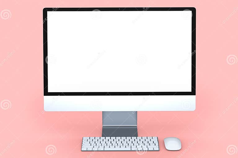 Realistic Grey Computer Screen Display with Keyboard and Mouse Isolated ...