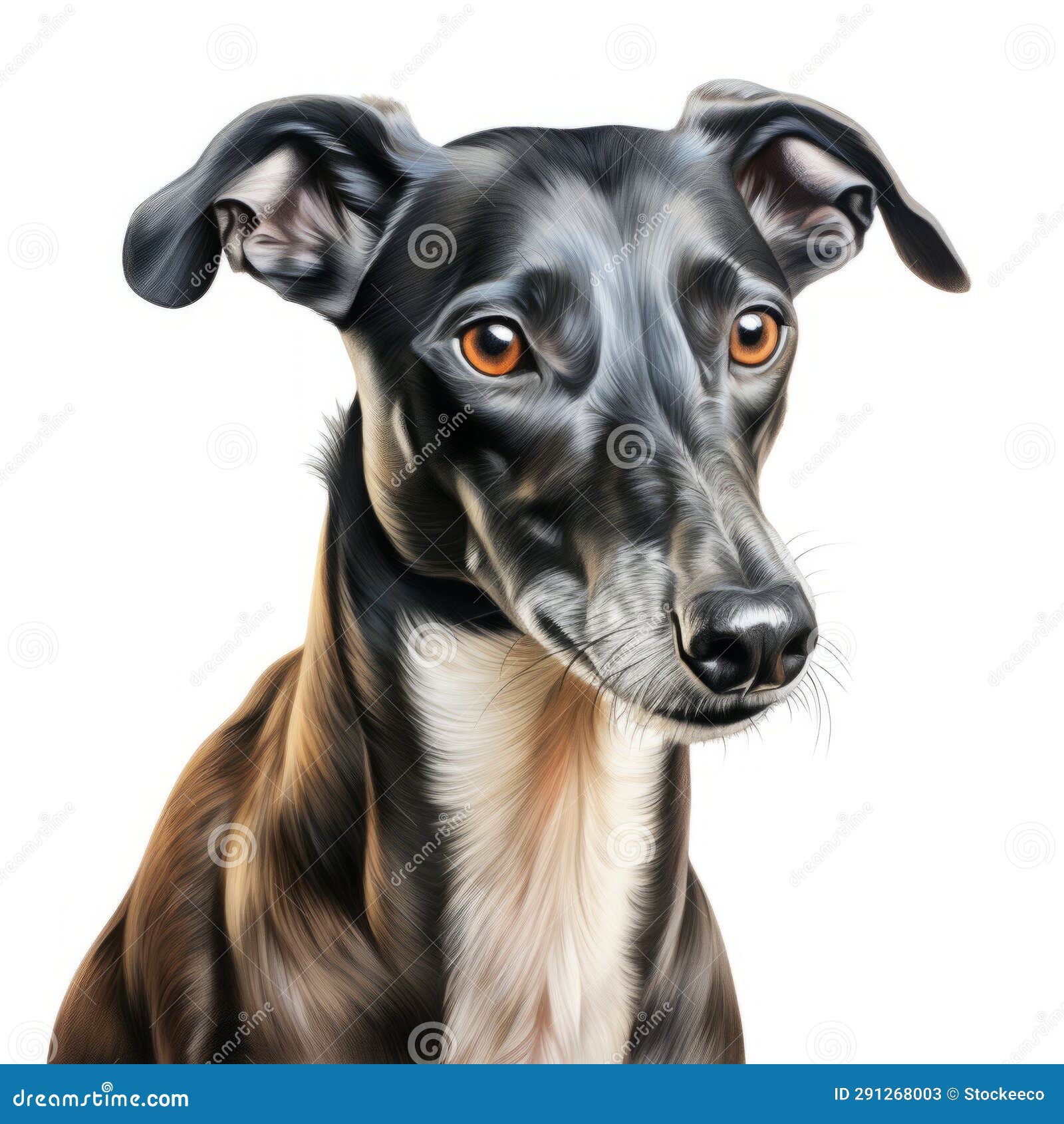 Realistic Greyhound Dog Portrait on White Background Stock Illustration ...