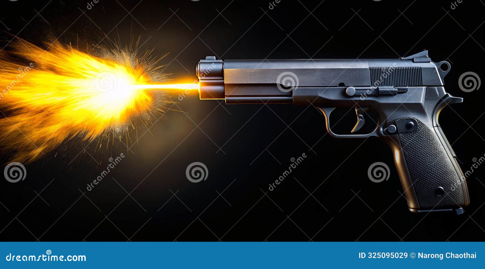 Realistic Gun Muzzle Flash on Black Background Generative by AI Stock ...