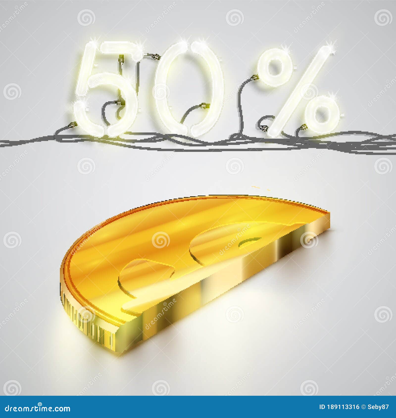 Realistic Half Coin with Neon Percentage, Vector Illustration Stock ...