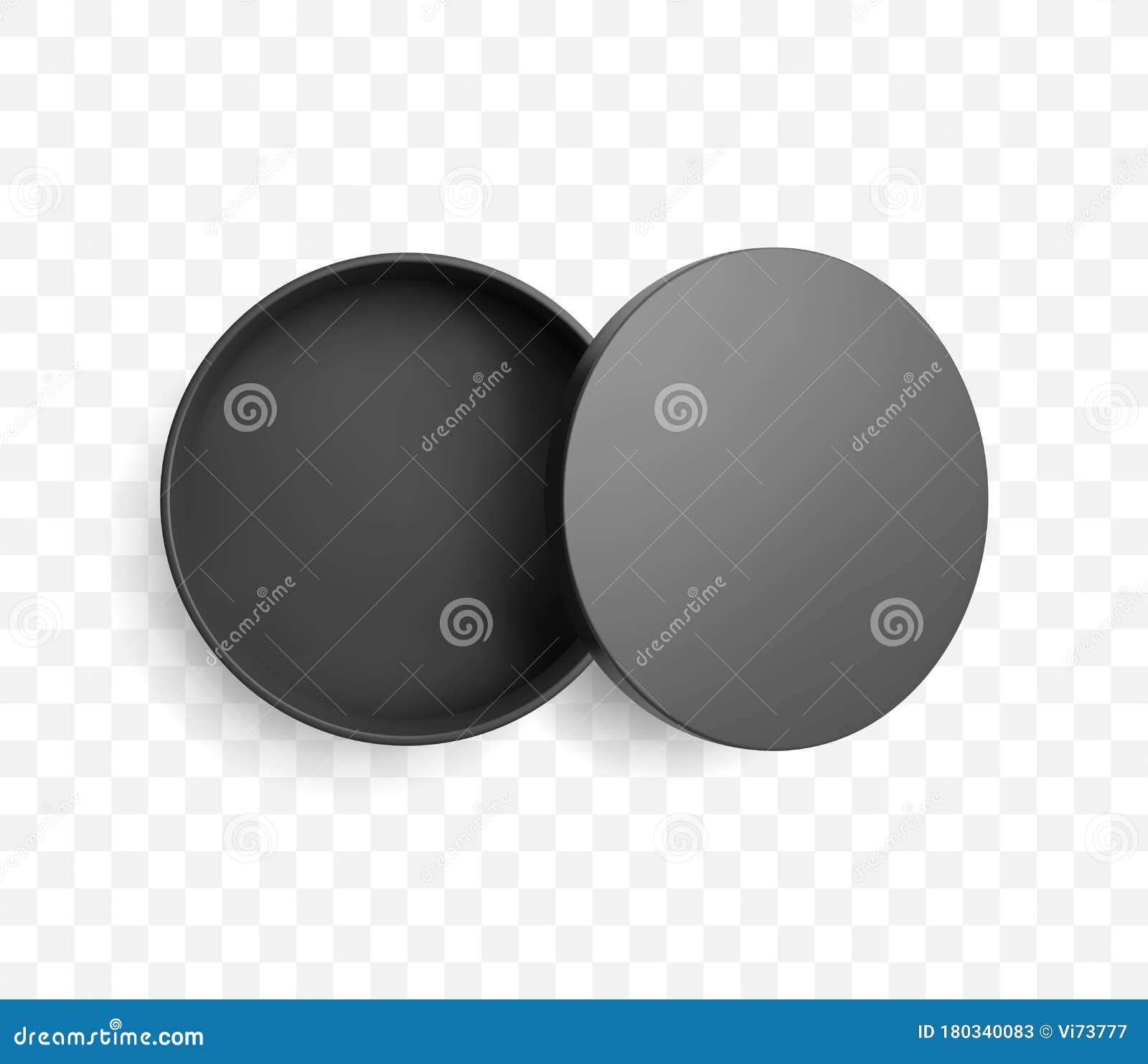 Realistic Half Open Round Black Box and Lid with Shadow. Top View ...