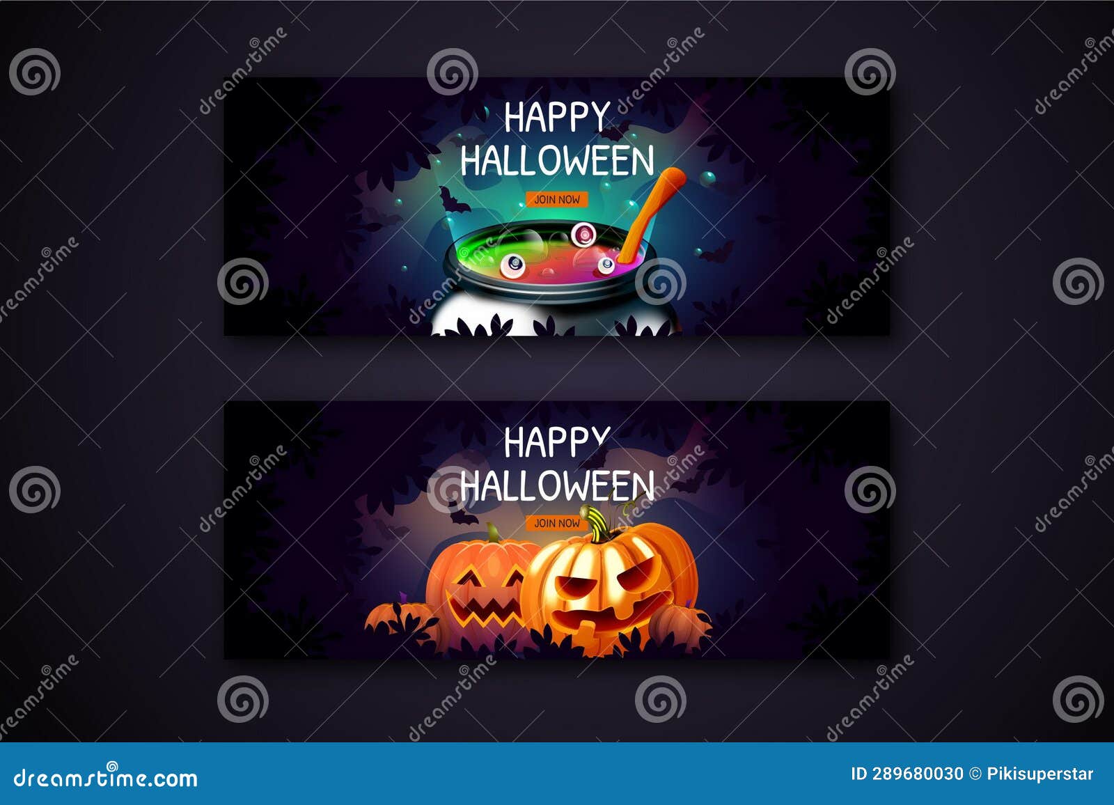 Realistic Halloween Horizontal Banners Set Vector Design Stock Vector ...