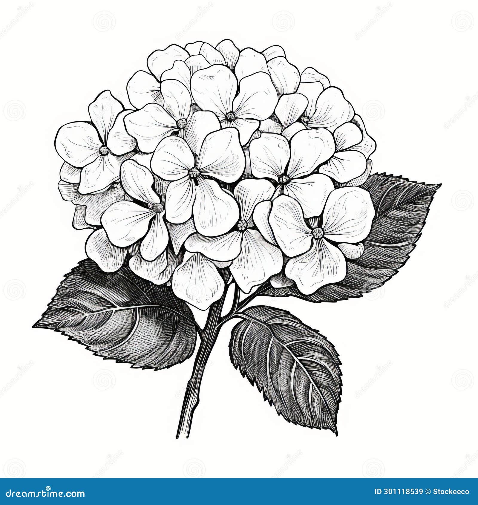 Realistic Hand Drawn Hydrangea Flower Illustration Stock Illustration ...