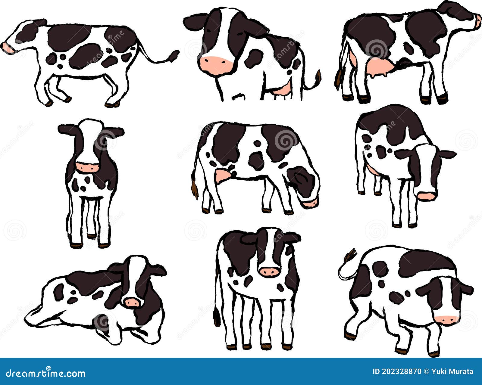 Realistic Hand-painted Holstein Cow Stock Vector - Illustration of ...