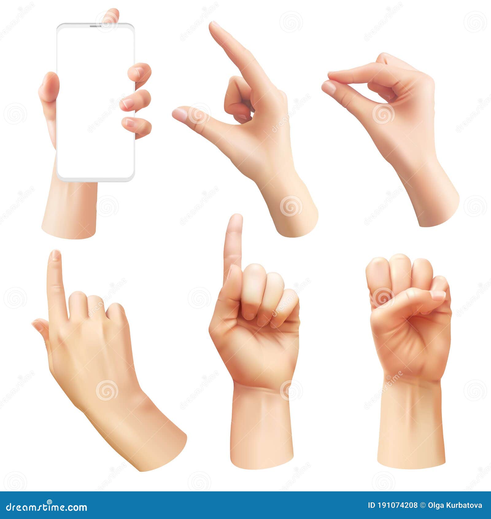 Realistic Hands. Different Human Hand Showing Signals, Pointing Finger ...