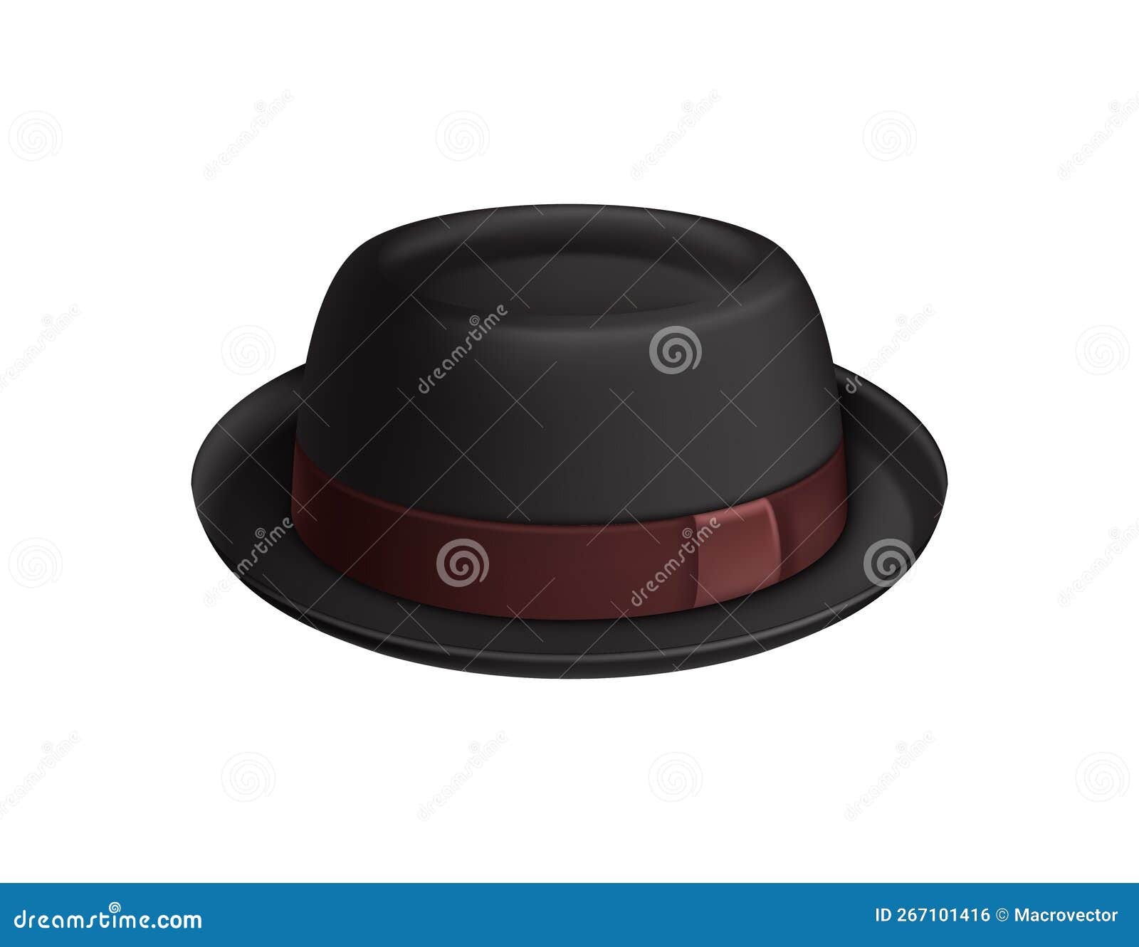 Black Fedora Hat With Tan Leather Band Side View Cartoon Vector ...