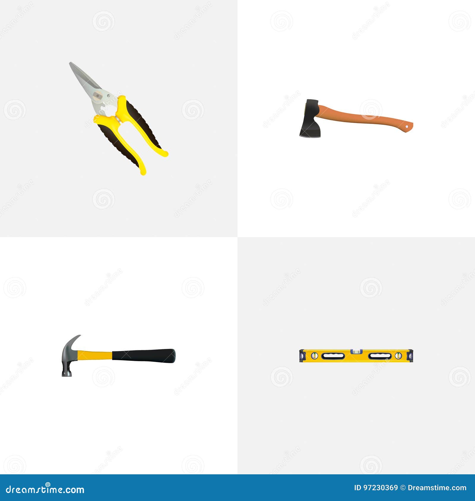 Realistic Plumb Ruler, Spanner, Hatchet And Other Vector Elements. Set ...