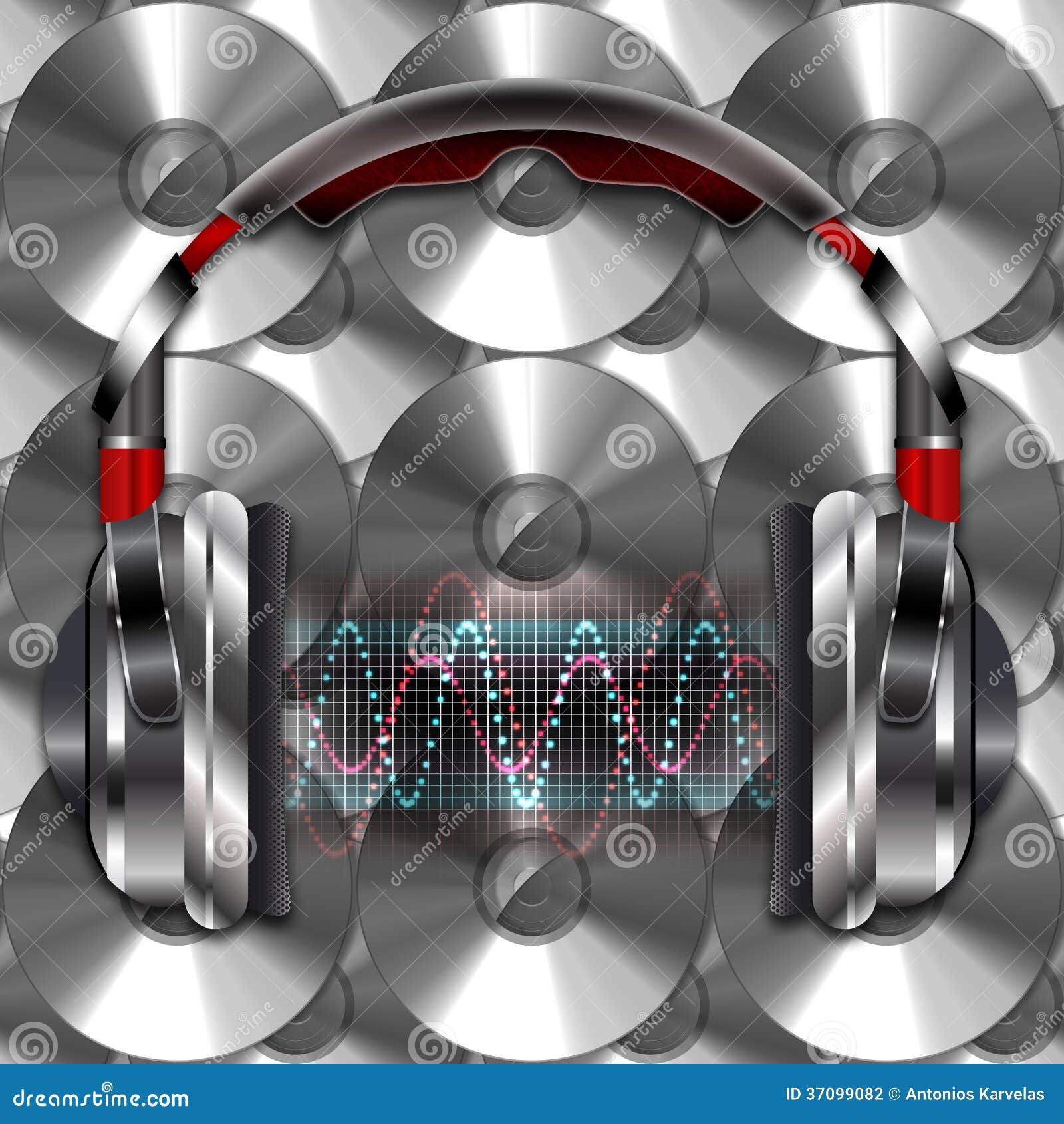Realistic Headphones with Music Waves Stock Illustration - Illustration ...