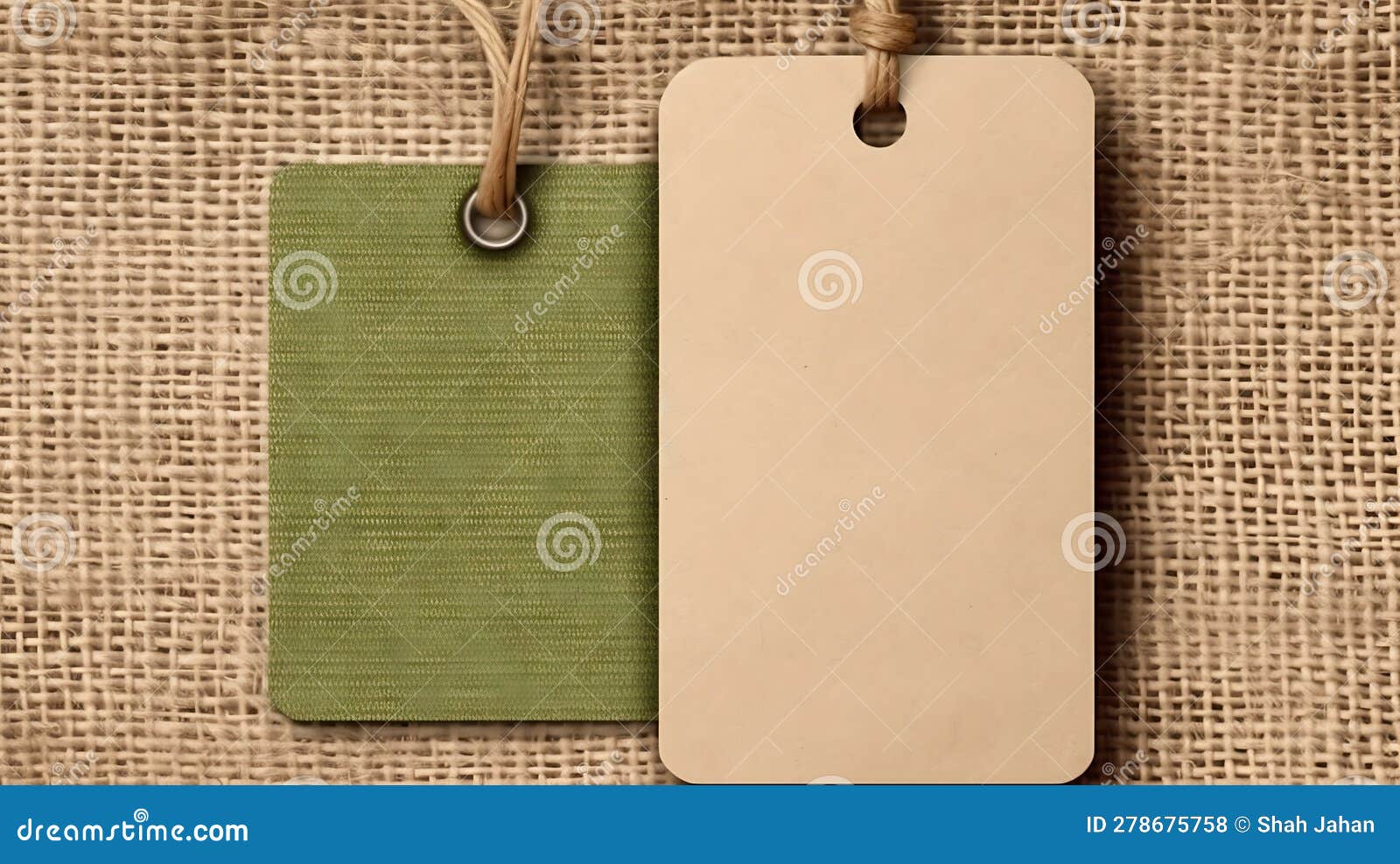 Realistic Hemp Fabric Hanging Blank Tag Mockup Stock Illustration ...