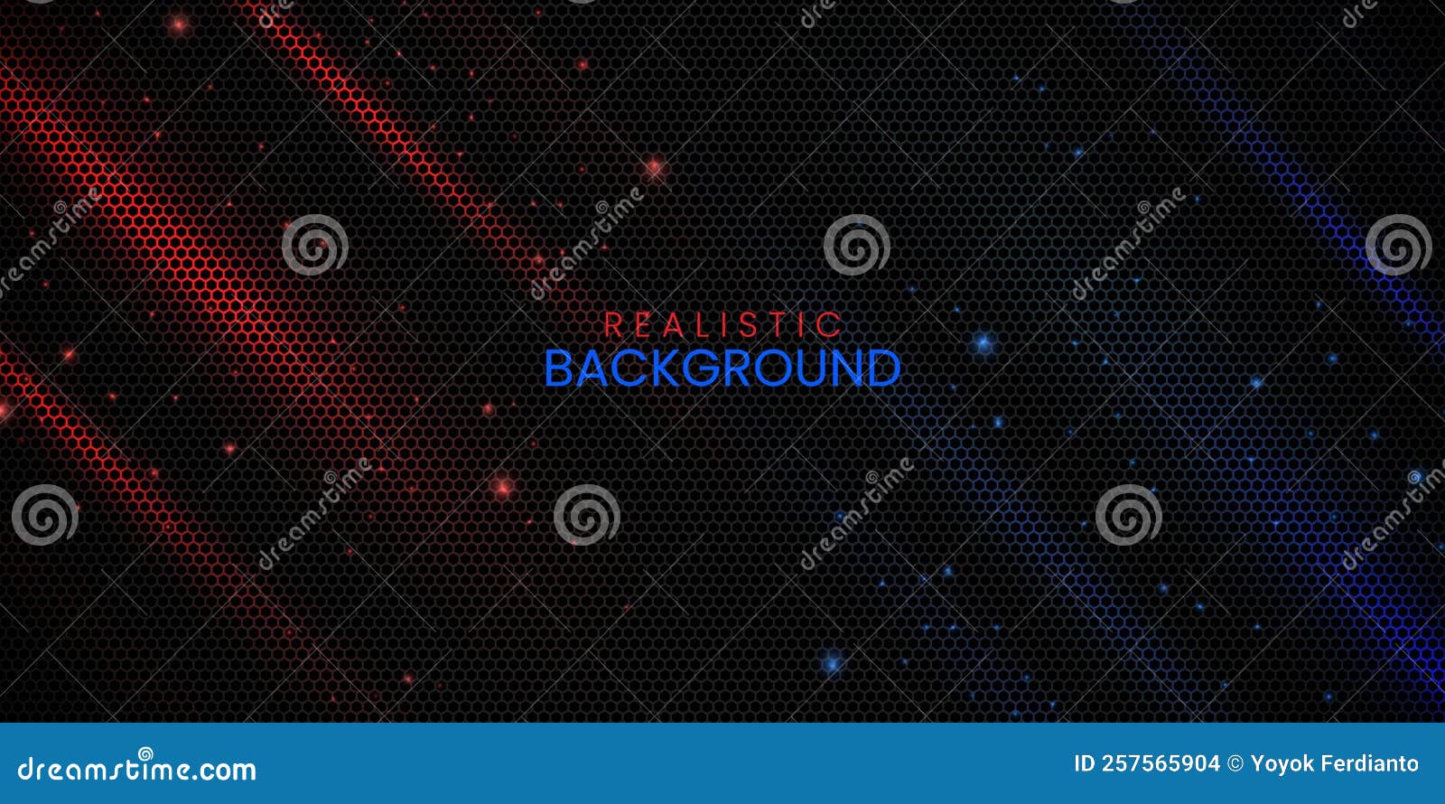 Realistic Hexagonal Pattern in Dark Background with Red and Blue Light ...