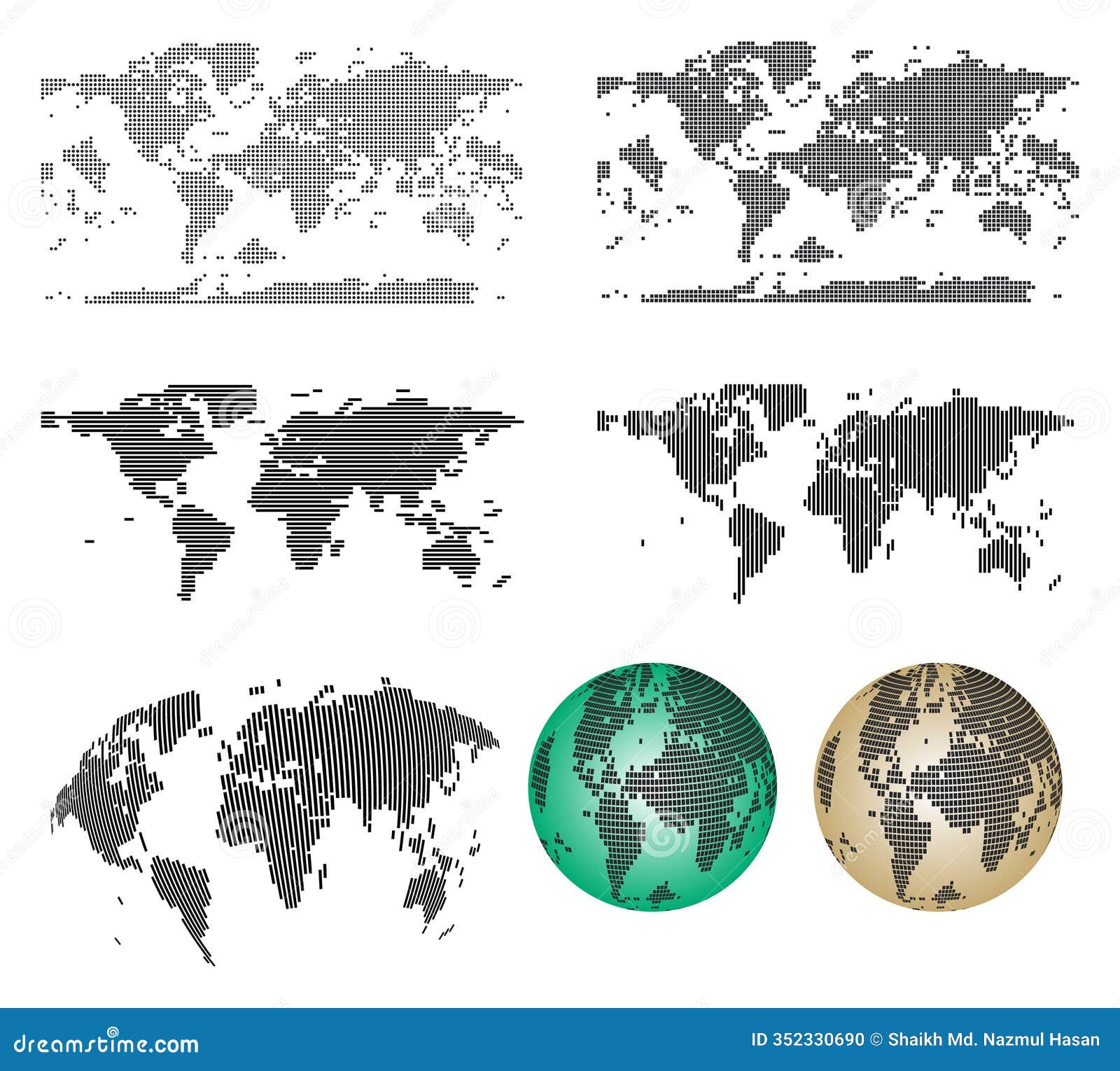 A Realistic Horizontal or Vertical Strip Line World Map Just Glove ...