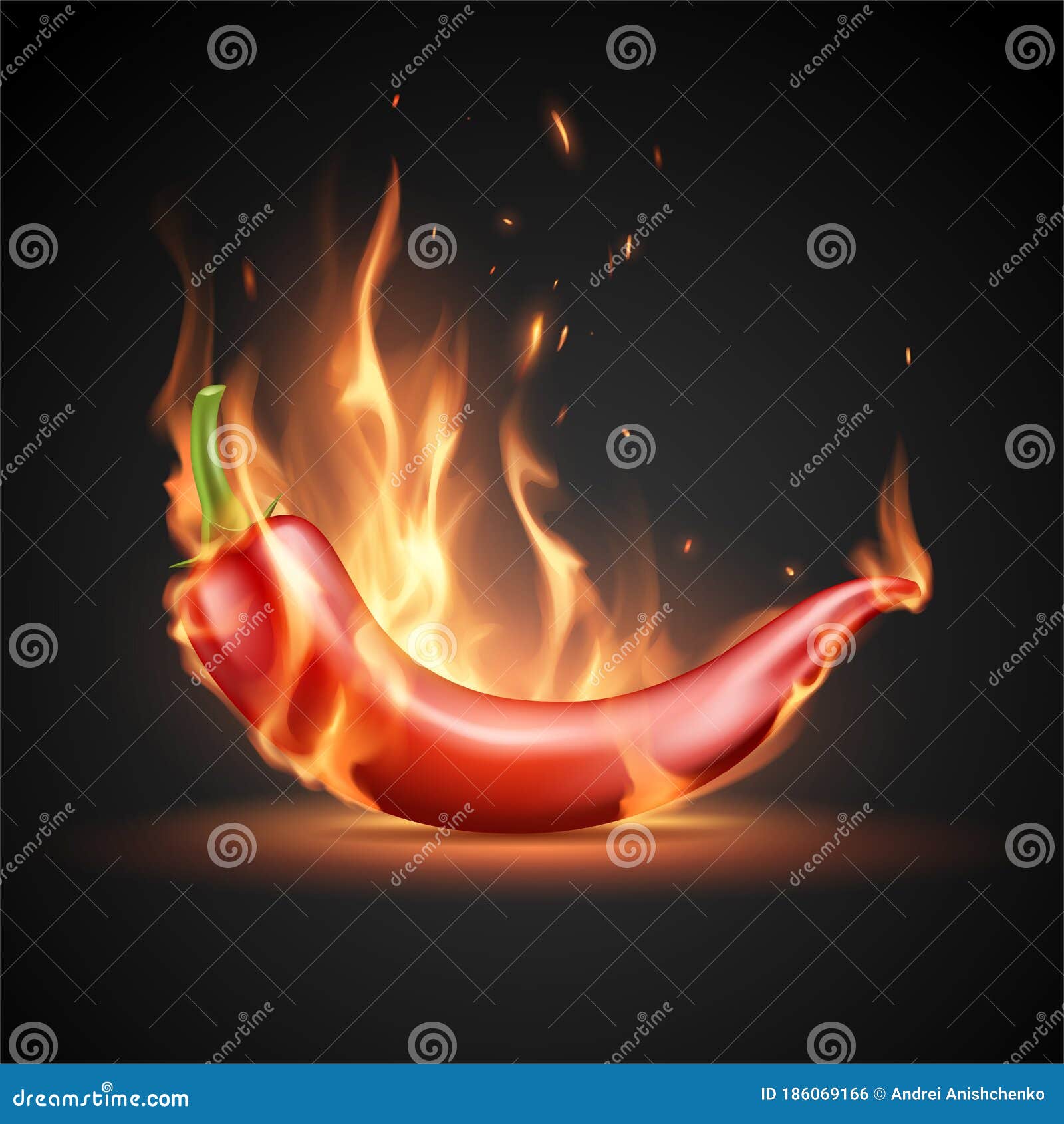 Realistic Hot Red Pepper in Flame Stock Vector - Illustration of garden ...
