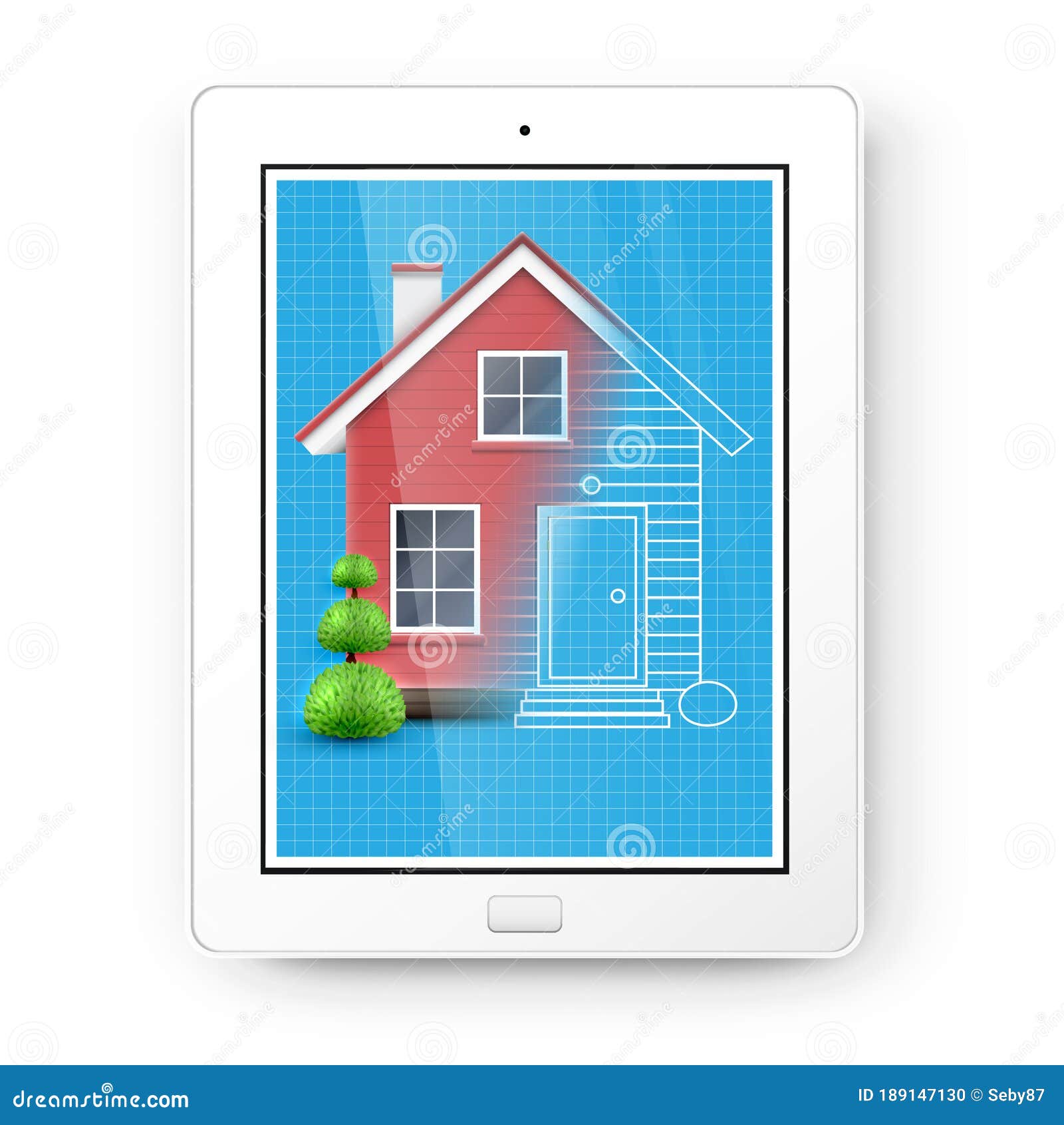 Realistic House with a Blueprint on a Tablet, Vector Stock Vector ...