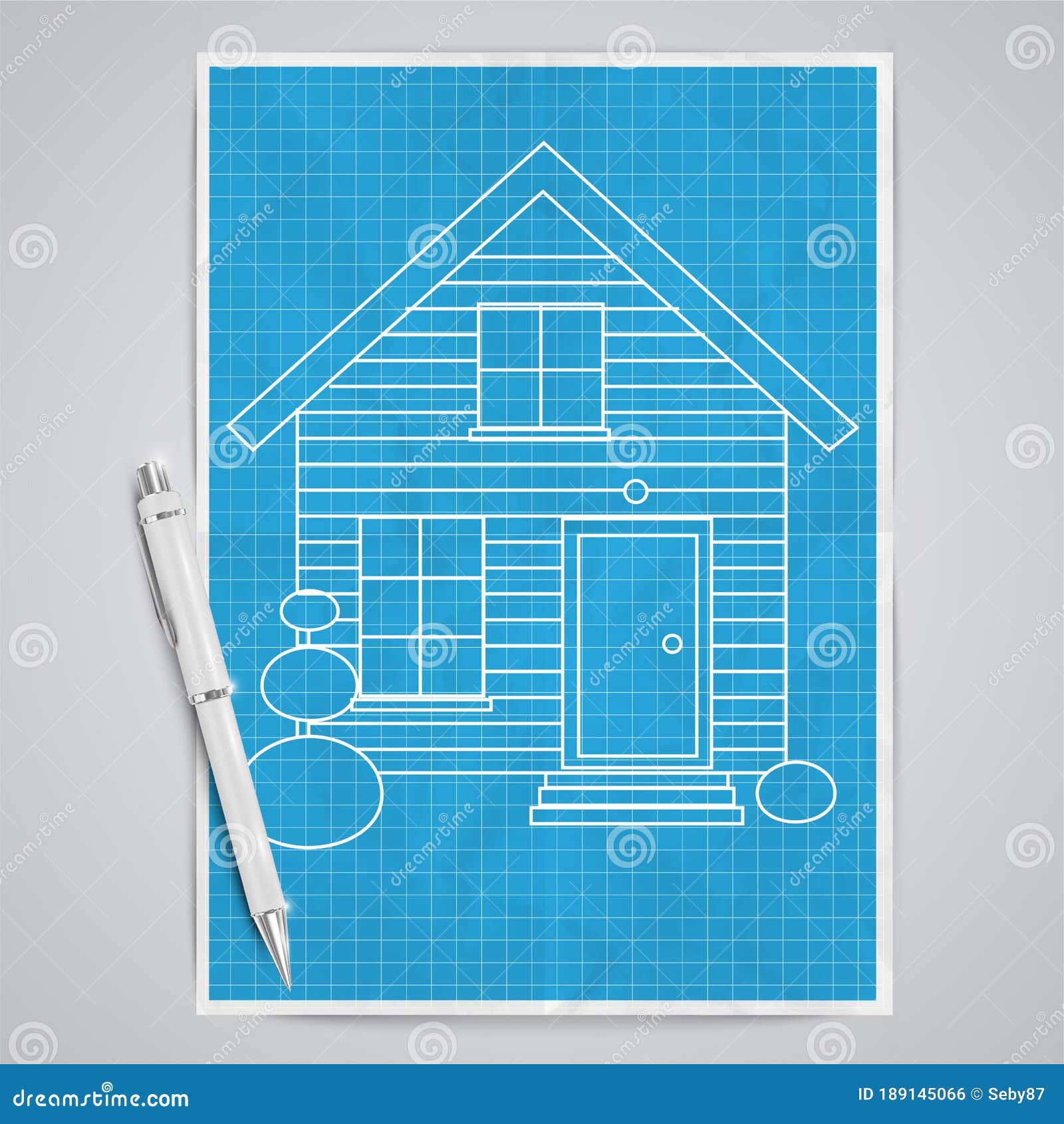 Realistic House with a Blueprint, Vector Stock Vector - Illustration of ...