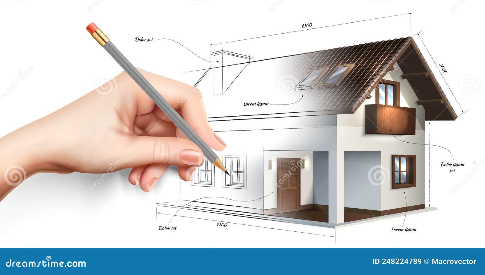 Realistic House Drawing Composition Stock Vector - Illustration of ...
