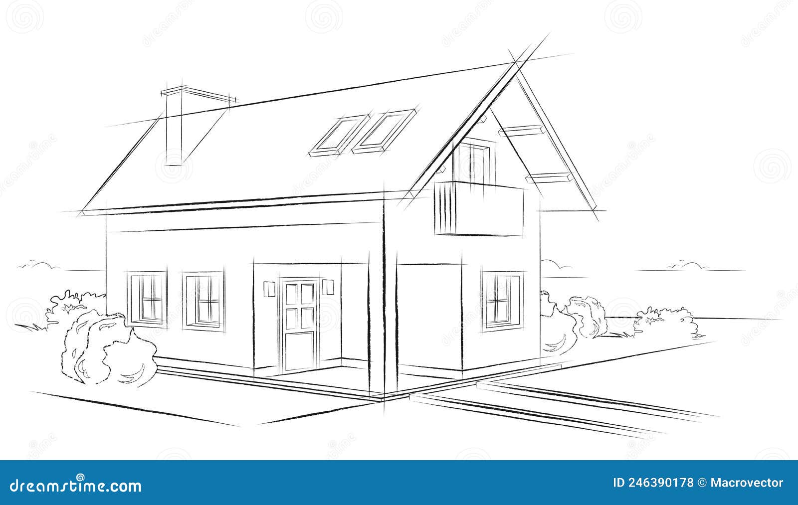 Realistic House Drawing Illustration Stock Illustration - Illustration ...