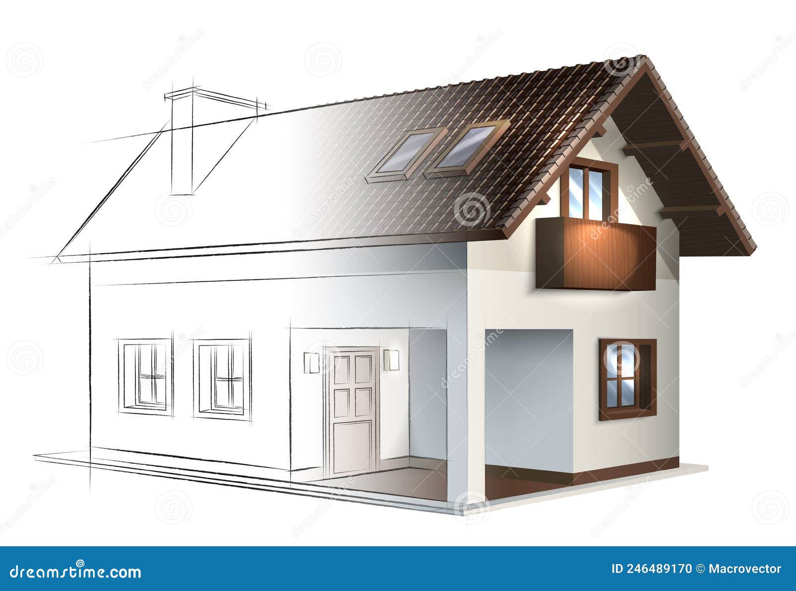 Realistic House Drawing stock vector. Illustration of object - 246489170