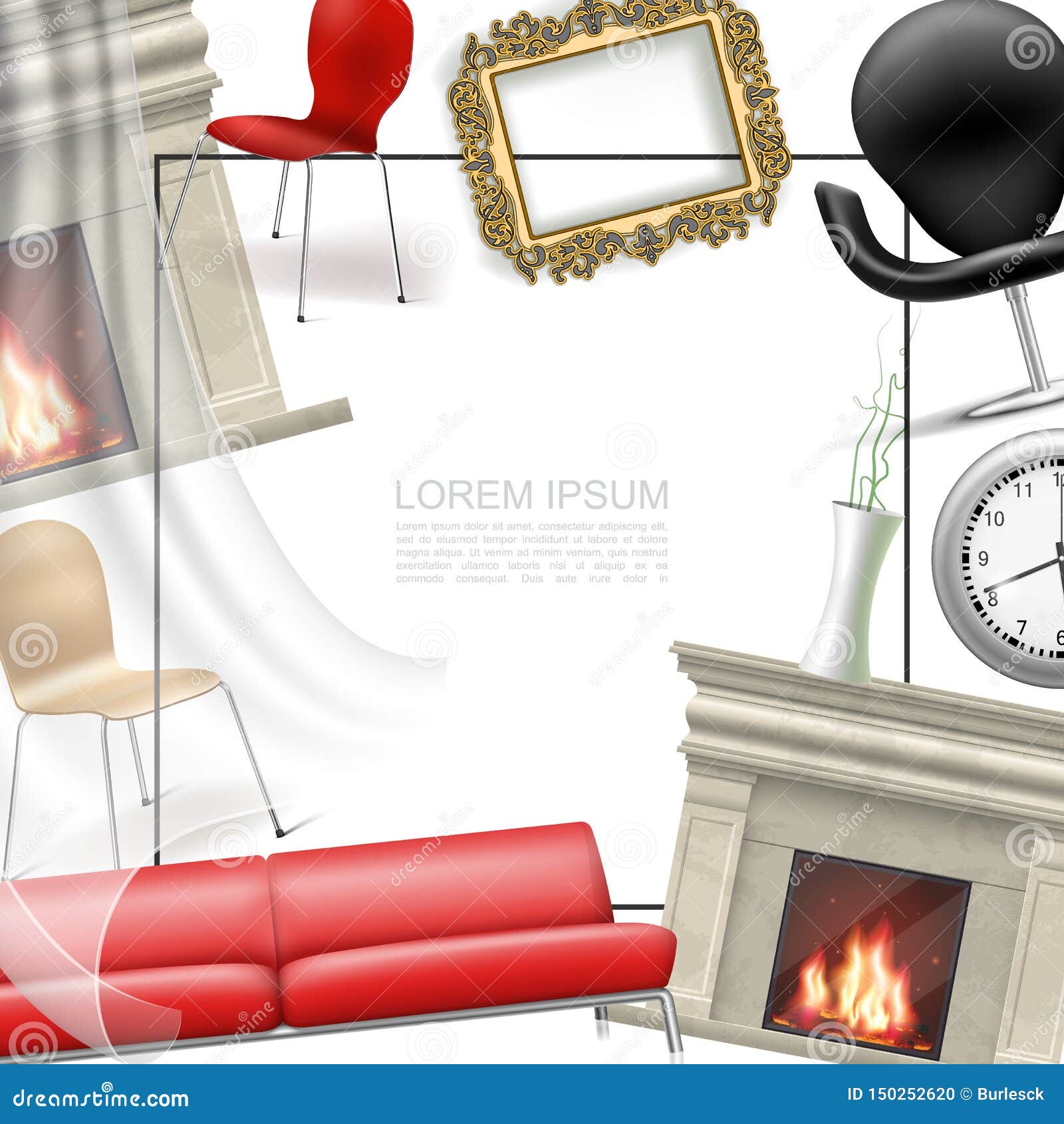 Realistic House Interior Objects Template Stock Vector - Illustration ...