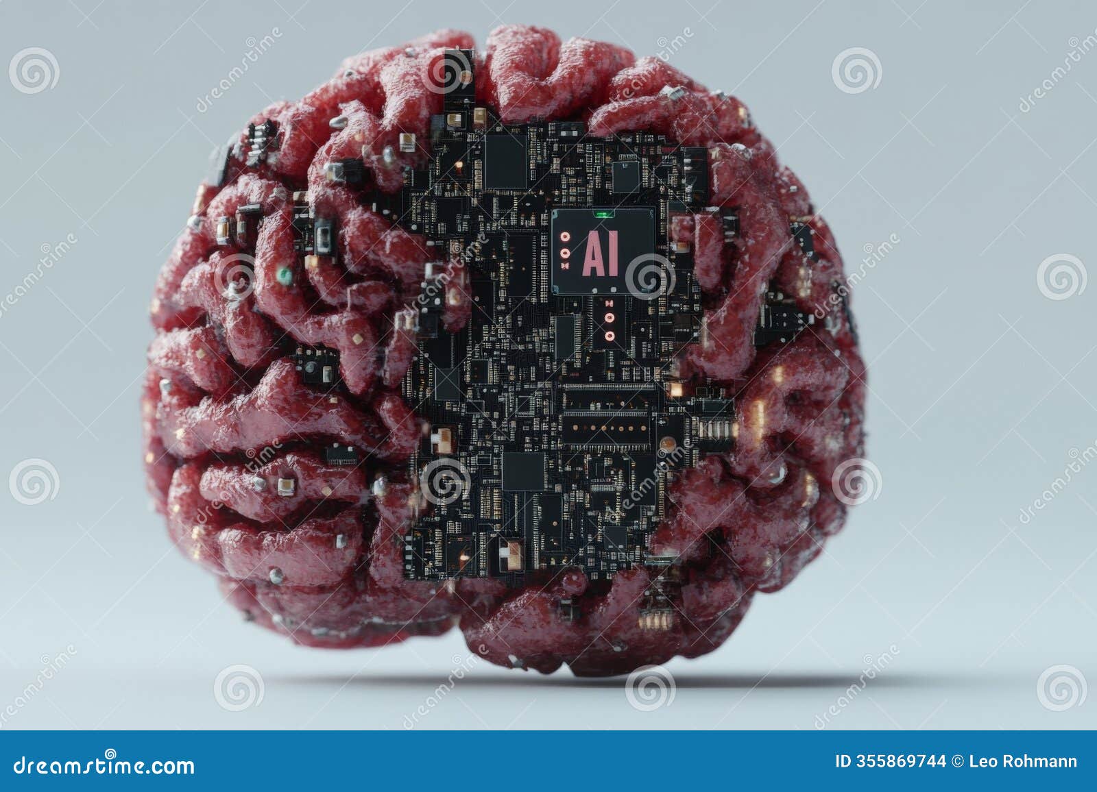Realistic Human Brain Embedded Black AI Chip Exposed Neural Circuits ...