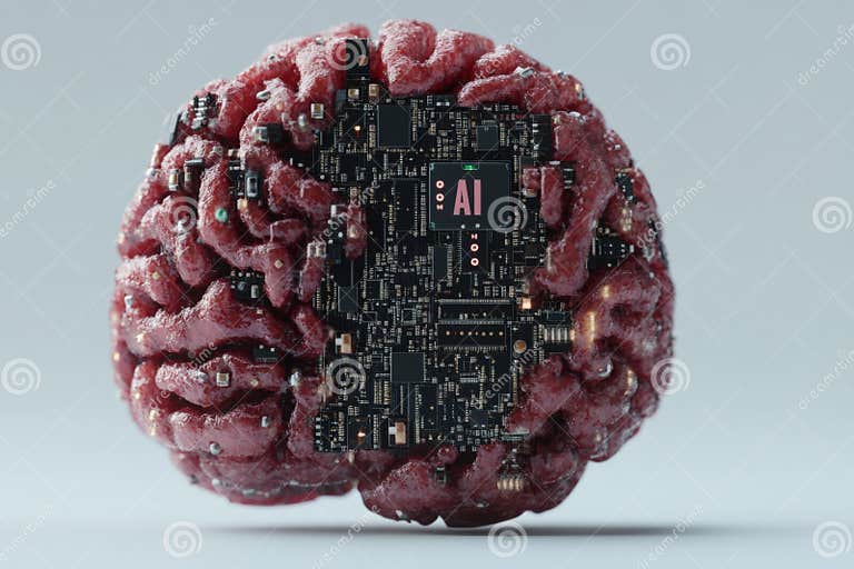 Realistic Human Brain Embedded Black AI Chip Exposed Neural Circuits ...