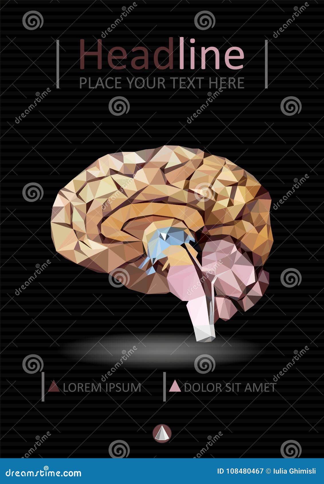 Realistic Human Brain in Low Poly. Cover Template of Dissected Stock ...