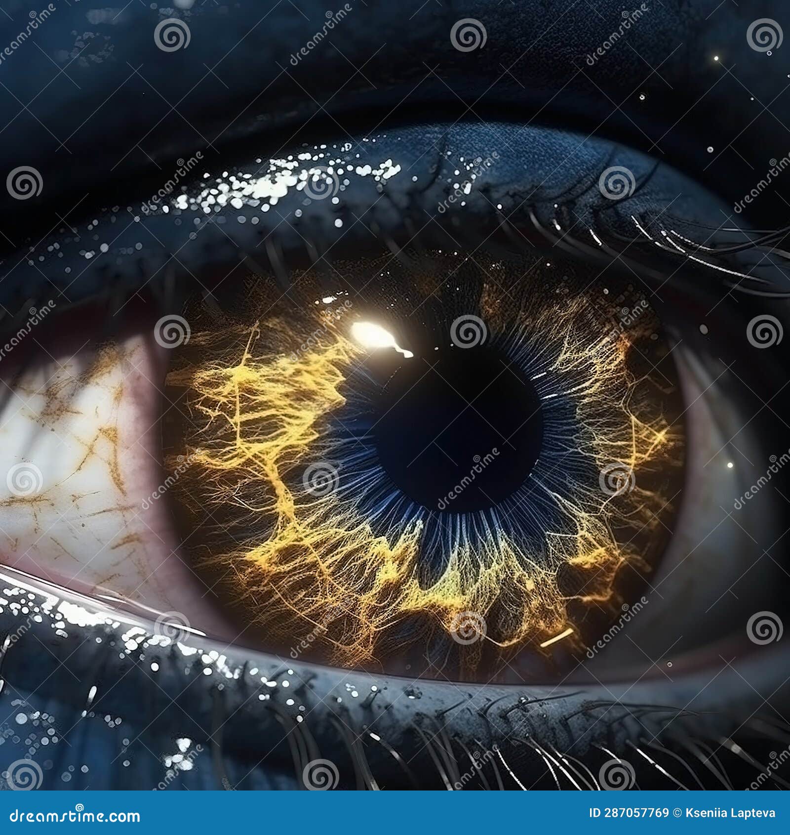 Realistic Human Eye with Reflection of Galaxy, Golden Iris. Stock ...